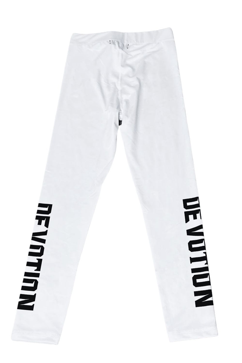 White Compression Pants with DEVOTION on side – Thedevotionbrand